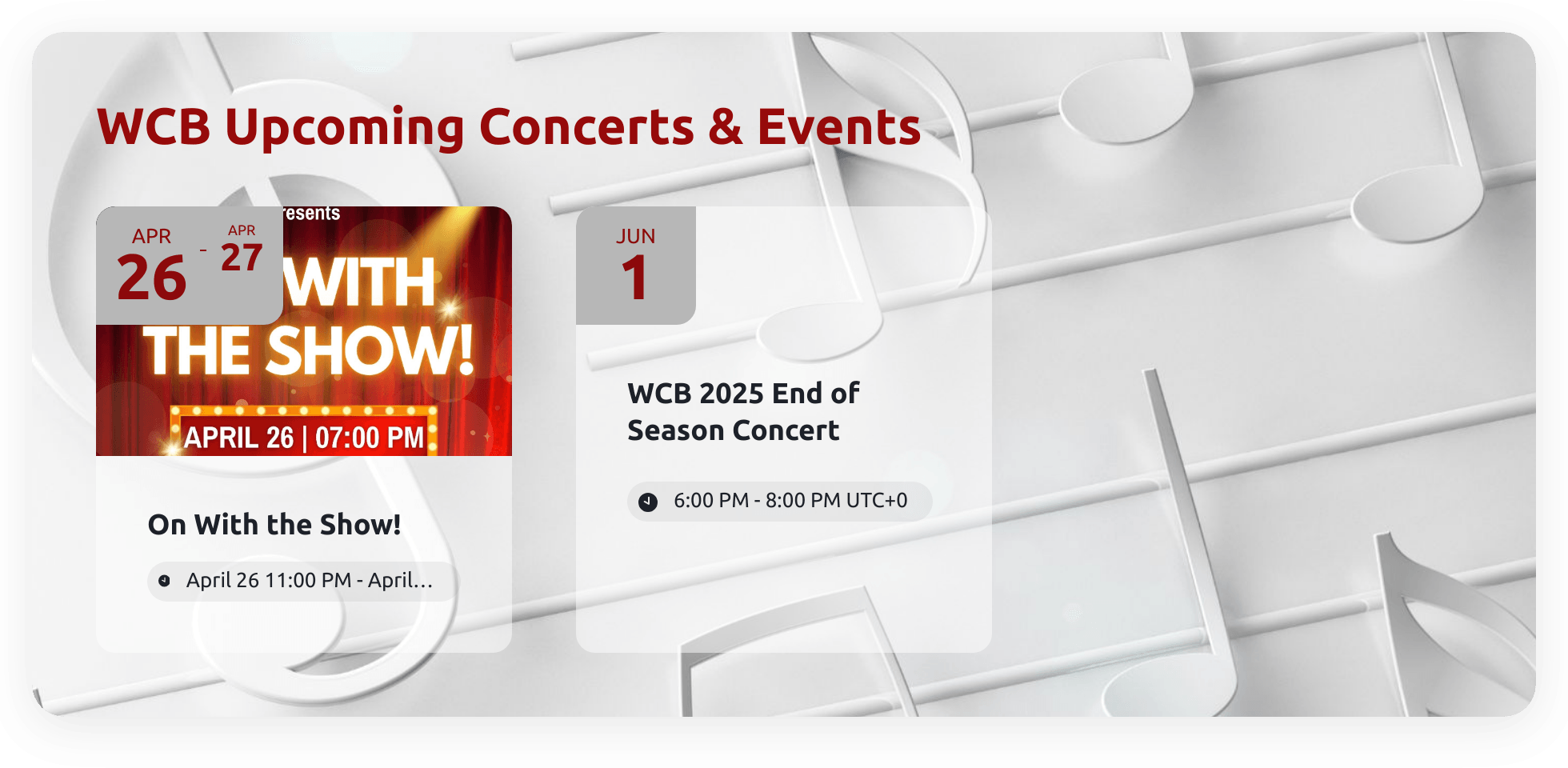 WCB Upcoming Concerts & Events