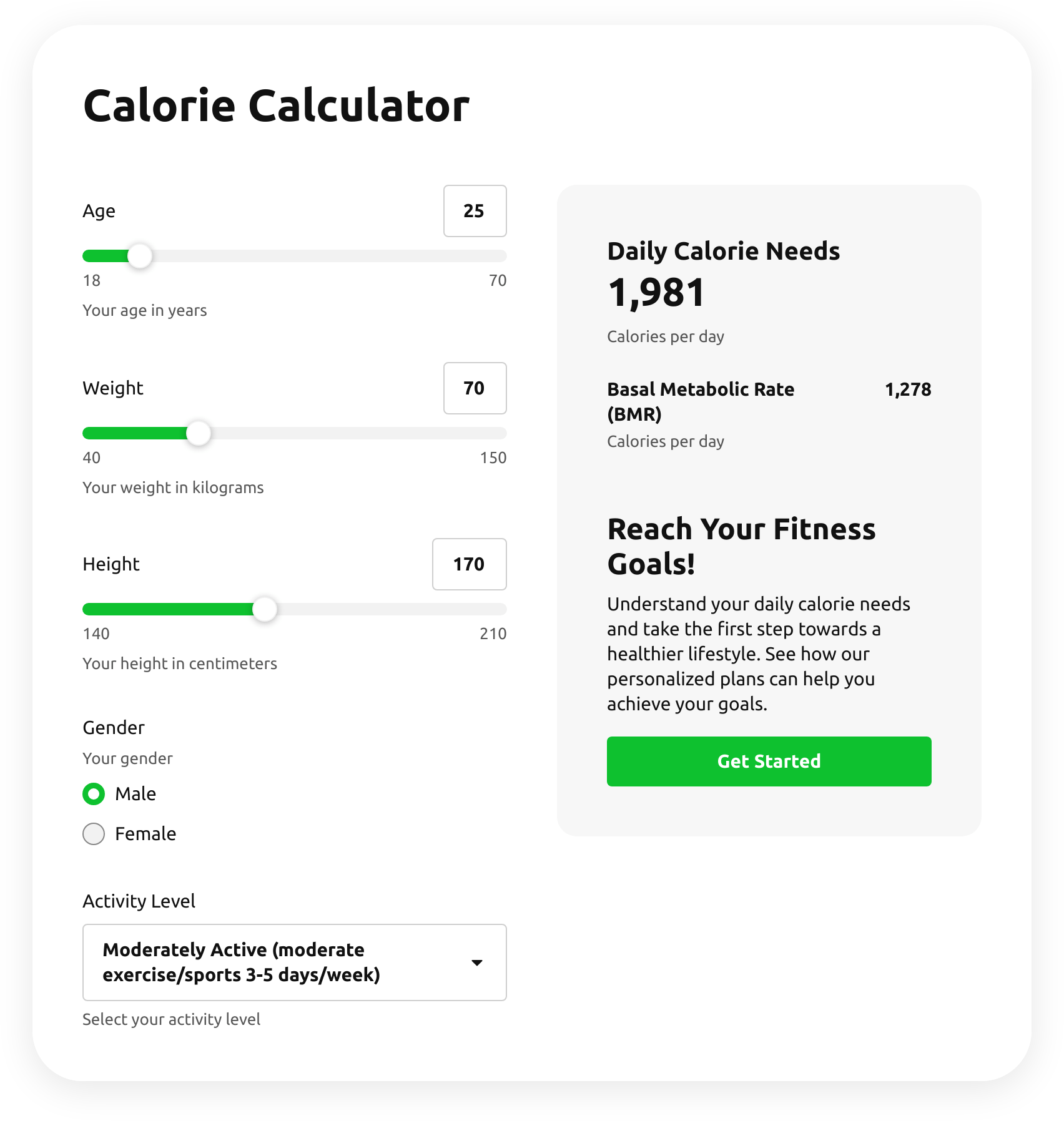 Calorie calculator and Lead form (jotform)