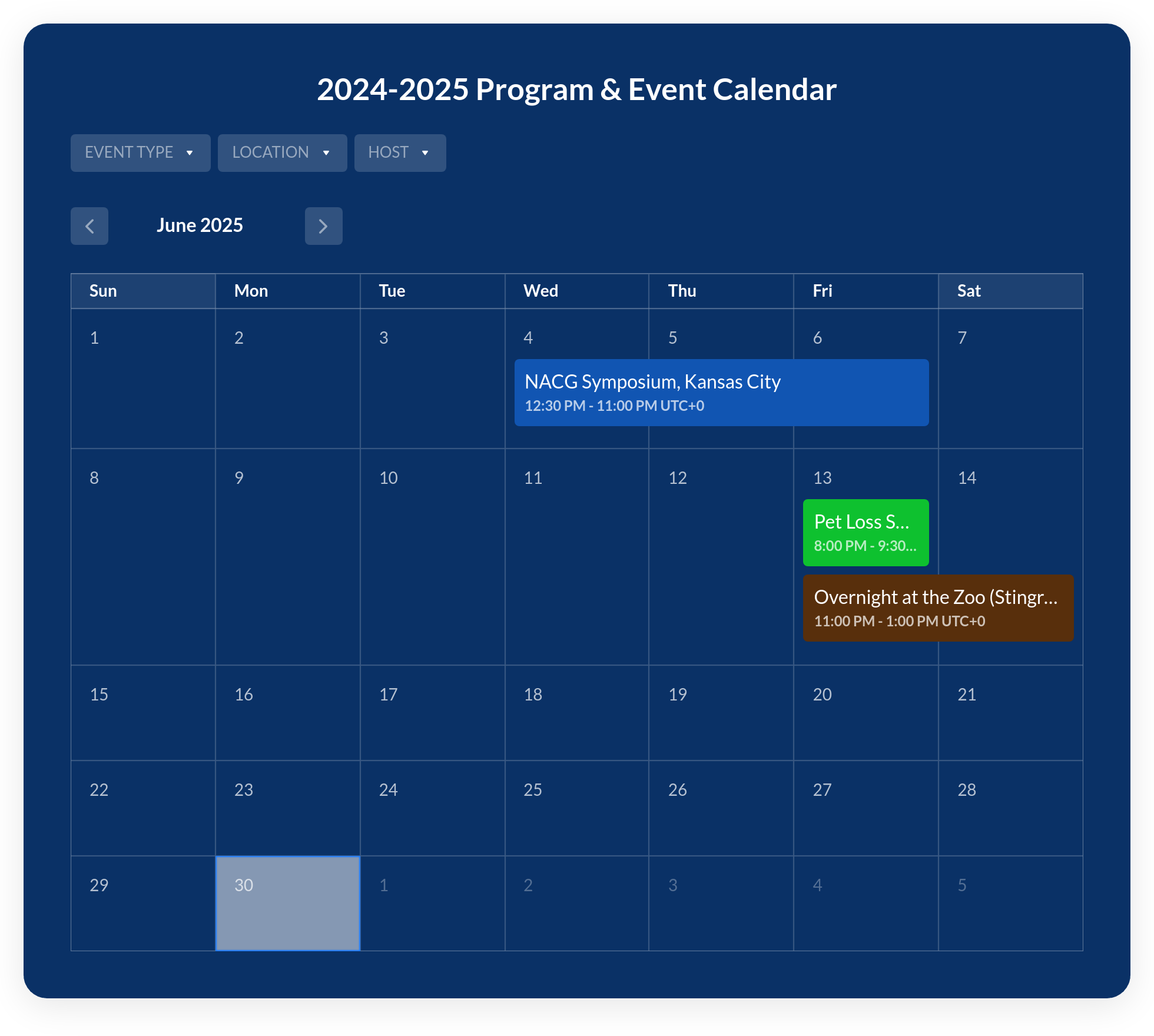 TCFH Program and Event Calendar