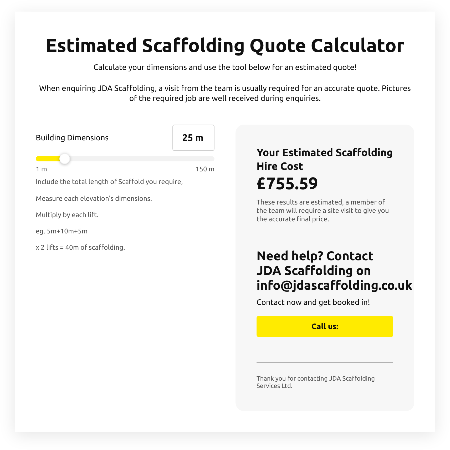 Scaffolding Quote Tool m²