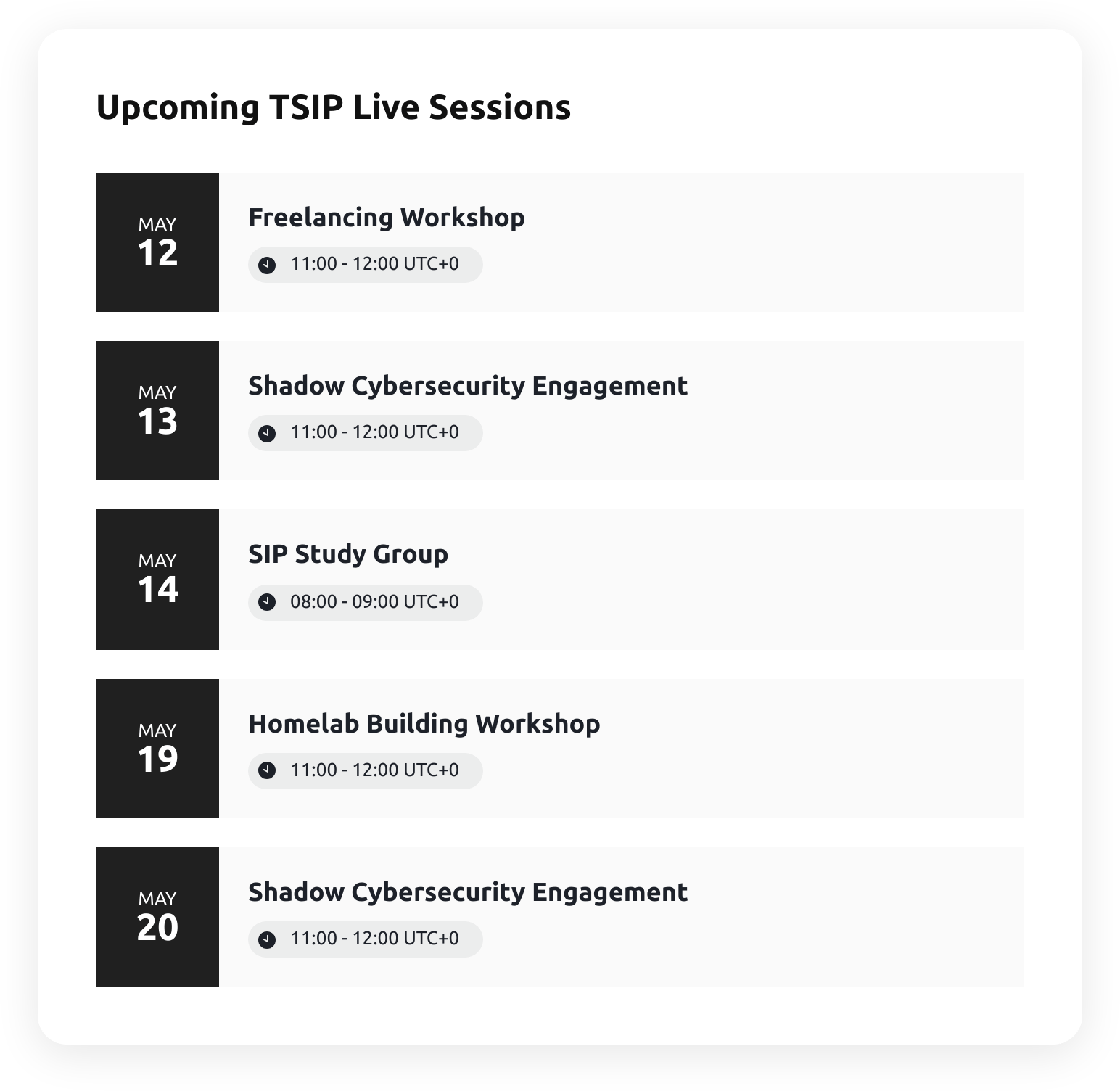 TSIP Event Calendar